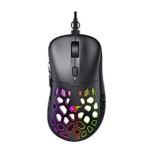 HAVIT MS955 RGB Progammable Gaming Mouse, Lightweight Honeycomb Shell, 12000 DPI, Adjustable Weights