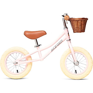 ACEGER 12" Kids Balance Bike with Basket, No Pedal Toddler Bicycle for Early Learning Leg Strength and Steady Balancing, Durable Frame&Tool-Free Adjustable Seat, Gift Bike for 2-5 Kids