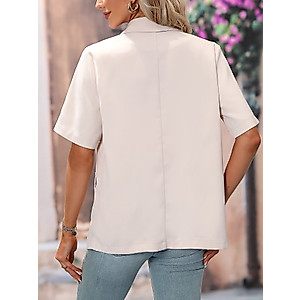 SweatyRocks Women's Casual Lapel Neck Pocket Blazer Short Sleeve Button Down Work Office Blazer Jacket Apricot L