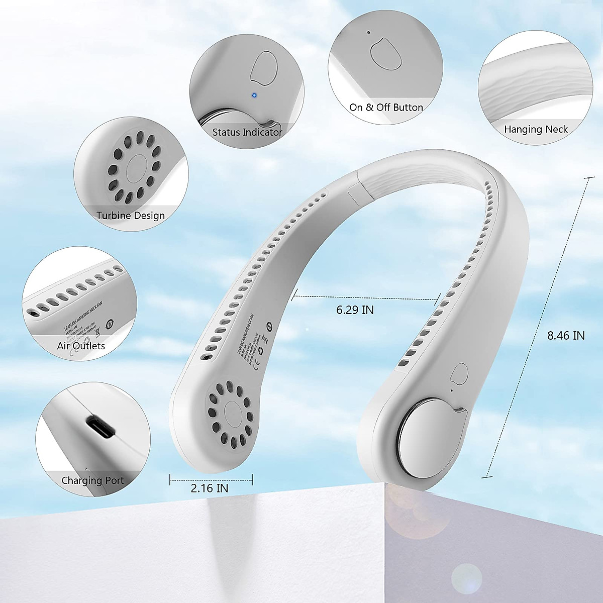 Cooperwin Neck Fan Portable Rechargeable Personal Fans Cooling Wearable Fan, Bladeless Fan Around The Neck, Neckband Fan with 3 Speeds Low Noise, Headphone Design Hands Free Sports Fan