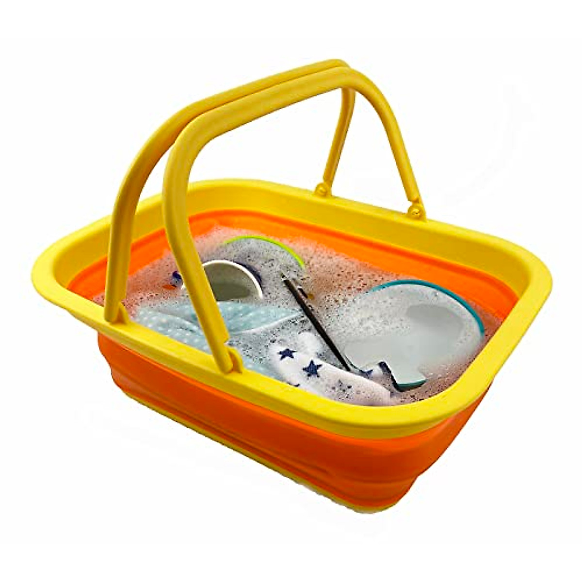 SAMMART 9.2L (2.37Gallon) Collapsible Tub with Handle - Portable Outdoor Picnic Basket/Crater - Foldable Shopping Bag - Space Saving Storage Container (Yellow/Carrot)