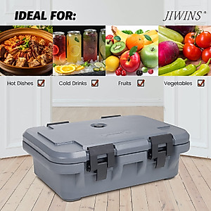 Jiwins Insulated Food Pan Carrier, Top Loader Pan Carrier, Stackable, for Restaurant Canteen, Gray, Suitable for 4" Deep Pans