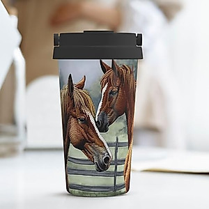 GTKSYNVE Reusable Coffee Mug with Lid and Handle, Animals Embroidery Paintings Horses Tumbler for Hot & Cold Drinks 16oz Stainless Steel Insulated Coffee Tumblers Double Wall Vacuum Thermal Cup