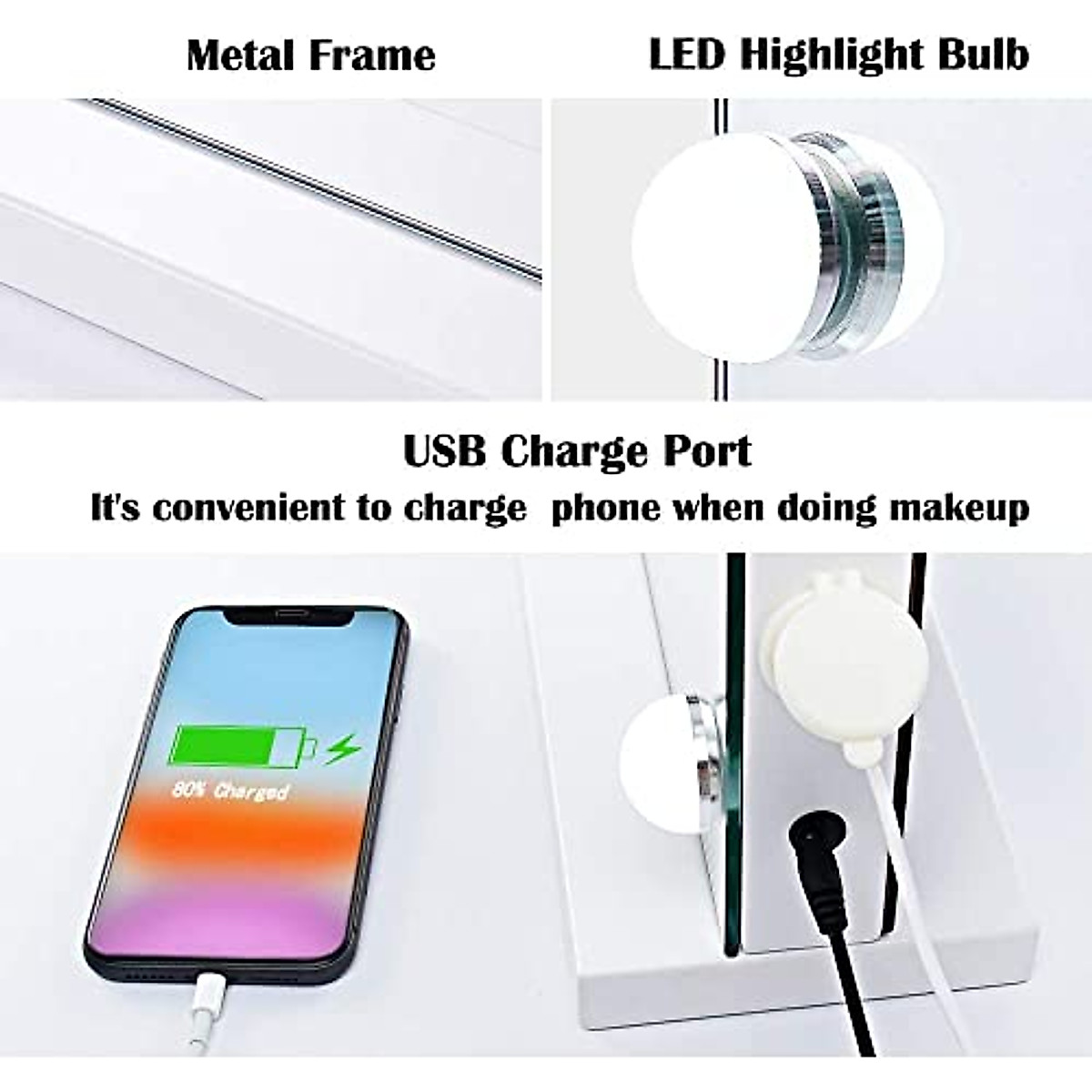 Beahome Makeup Mirror with Lights,10X Magnification,Large Hollywood Lighted Vanity Mirror with 15 Dimmable LED Bulbs,3 Color Mode,Touch Control,Tabletop or Wall-Mounted(23in), White