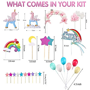 Unicorn Party Cake Topper Kit with 2 Unicorns Sculpture, Rainbow Balls Cloud for Unicorn Birthday Party Supplies