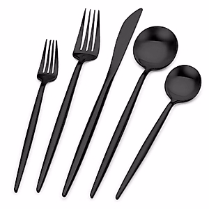 Bettlife Matte Black Silverware Set, Stainless Steel Satin Finish, Flatware Cutlery Set for 4, 20-Piece Spoons and Forks Kitchen Utensil Set, Dishwasher Safe (Matte Black, 20 P)