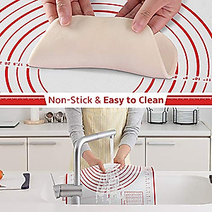 Silicone Baking Mat Non Slip Pastry Mat with Measurement Non Stick BPA Free Baking Mat Sheet for Rolling Dough Counter Cookies Pie, 24 x 16 Inches Red (with 1 Dough Scraper)