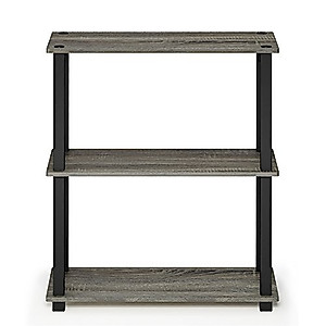 Furinno Turn-S-Tube 3-Tier Compact Multipurpose Shelf Display Rack with Square Tube, French Oak Grey/Black