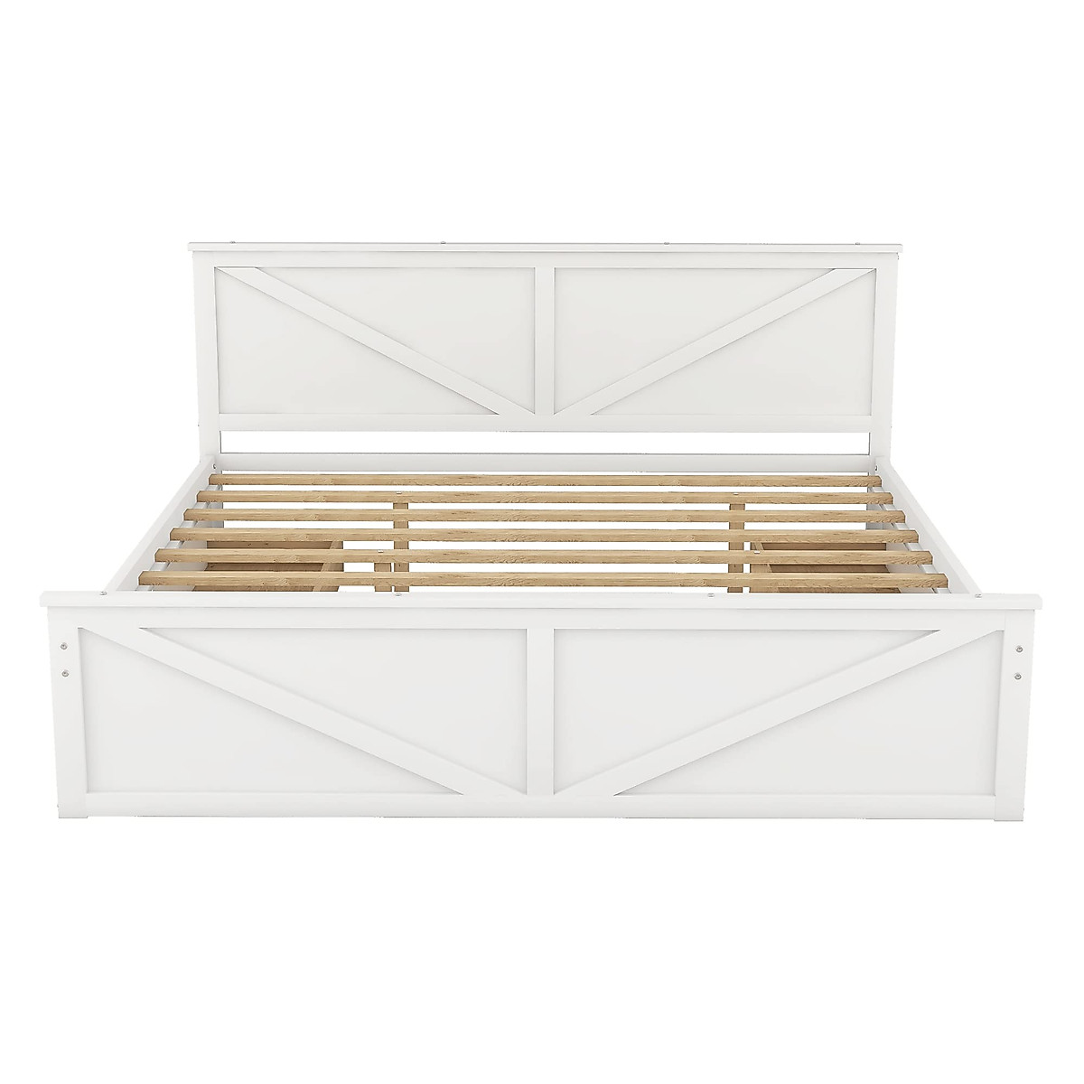 BIADNBZ King Size Wooden Platform Bed Frame with Headboard,Four Storage Drawers and Support Legs for Bedroom Guest Room,No Box Spring Needed,White