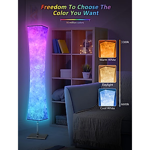 Torchlet RGB Led Smart Lamp Alexa APP Control, Color Changing Modern Floor Standing Lamp with DIY Mode, Music Sync and White Fabric Shade for Living Room Bedroom Game Room