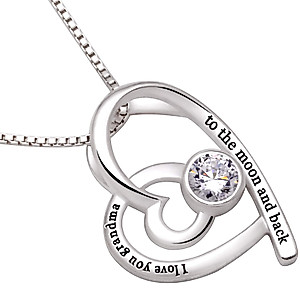 ALOV Jewelry Sterling Silver "I love you grandma to the moon and back" Love Heart Cubic Zirconia Pendant Necklace