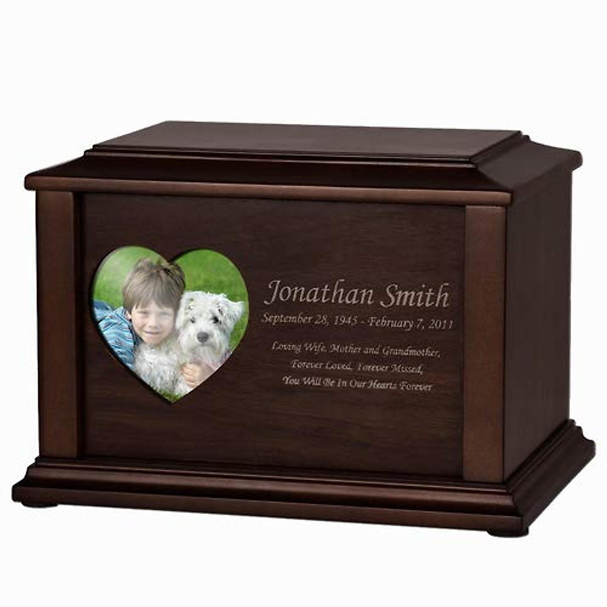 Perfect Memorials Custom Engraved Large Adoration Photo Cremation Urn (240 Cu/in) - Personalized Urn for Human Ashes/Heart, Rectangle, or Oval Picture Frame/Special Tribute for Your Loved One