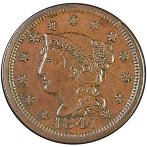 Braided Hair Large Cent in Circulated Condition 1839-1857 Random Coin