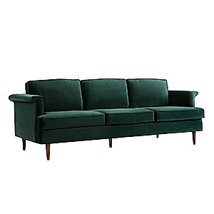 TOV Furniture The Porter Collection Contemporary Style Velvet Upholstered Living Room Sofa with Beech Wood Legs, Forest Green