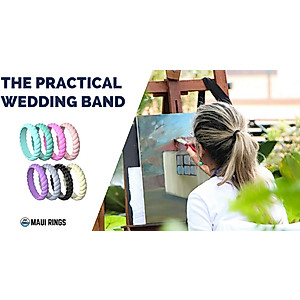 MAUI RINGS Braided Silicone Ring Thin and Stackable Silicone Rings Wedding Bands Promise Rings Silicone Engagement Rings for Women