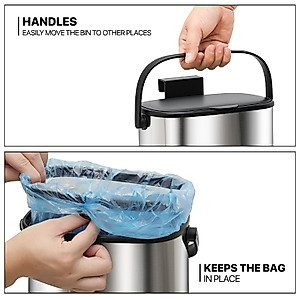 MoNiBloom 1.3-Gallon Small Hanging Trash Can for Kitchen Bathroom Bedroom Living Room Home Office Dorm Fingerprint-Proof Garbage Bin Removable Lid Brushed Stainless Steel 5-Liter