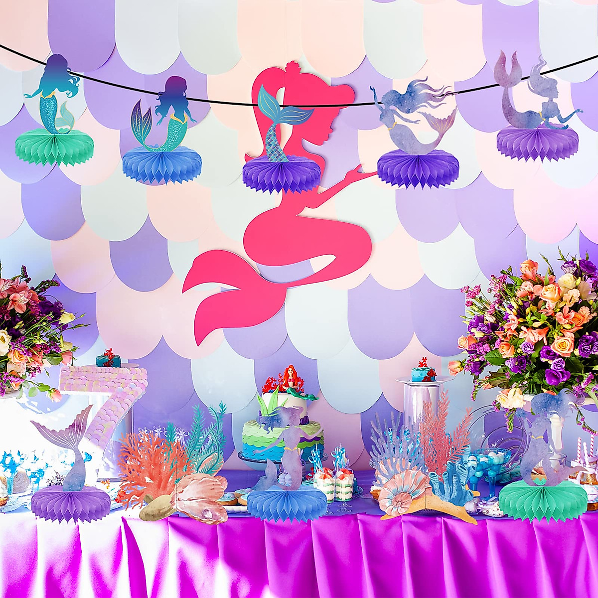 10 Pcs Mermaid Party Supplies Mermaid Birthday Honeycomb Centerpieces for Under The Sea Party Decorations Table Honeycomb for Ocean Mermaid Theme Birthday Baby Shower Wedding Party Favors