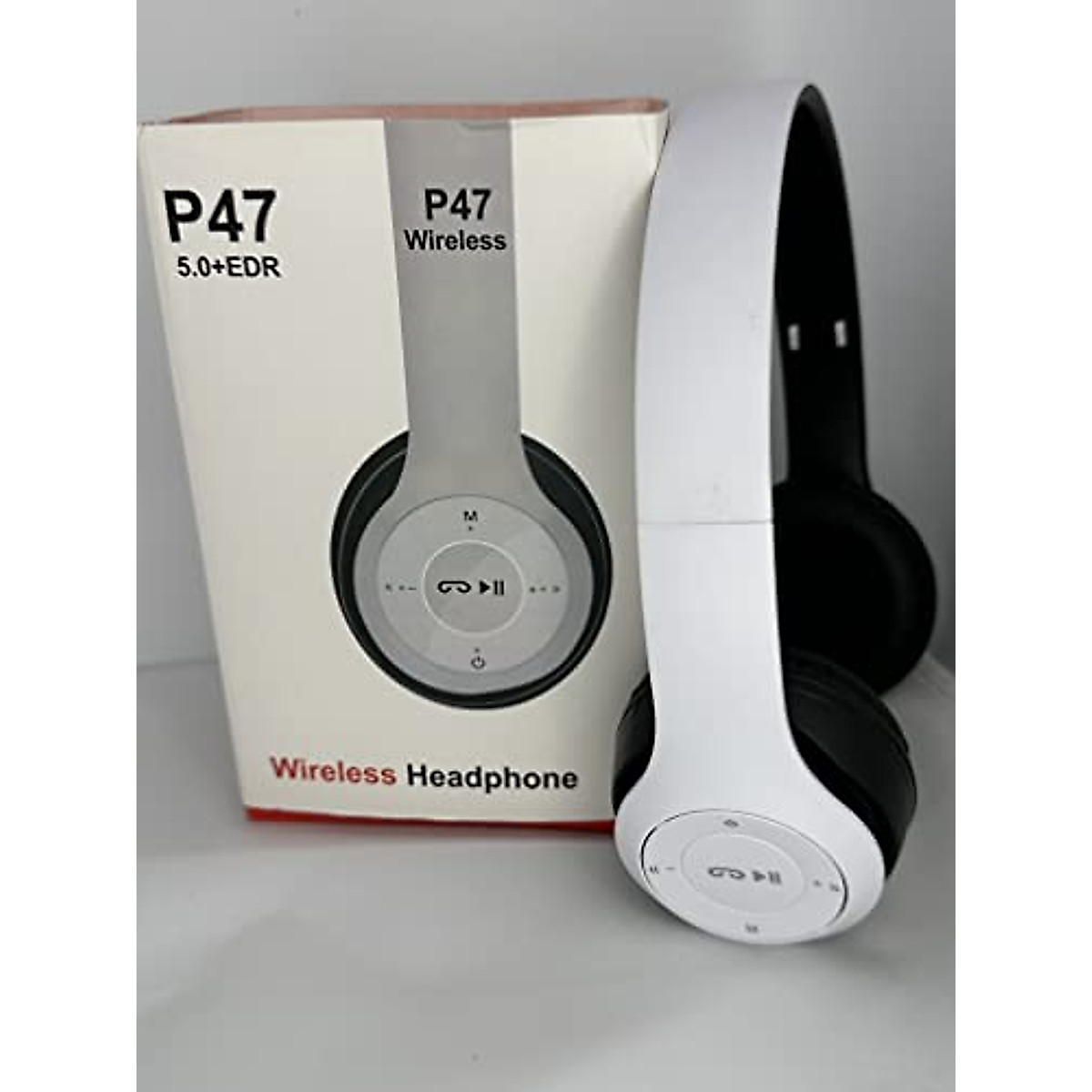 White P47 Wireless Headphones, Microphone, Sport Headphones, Headphone for TV, Sound as Sport Earphones with Mic, Noise Cancelling, Computer, Workout, Wire,