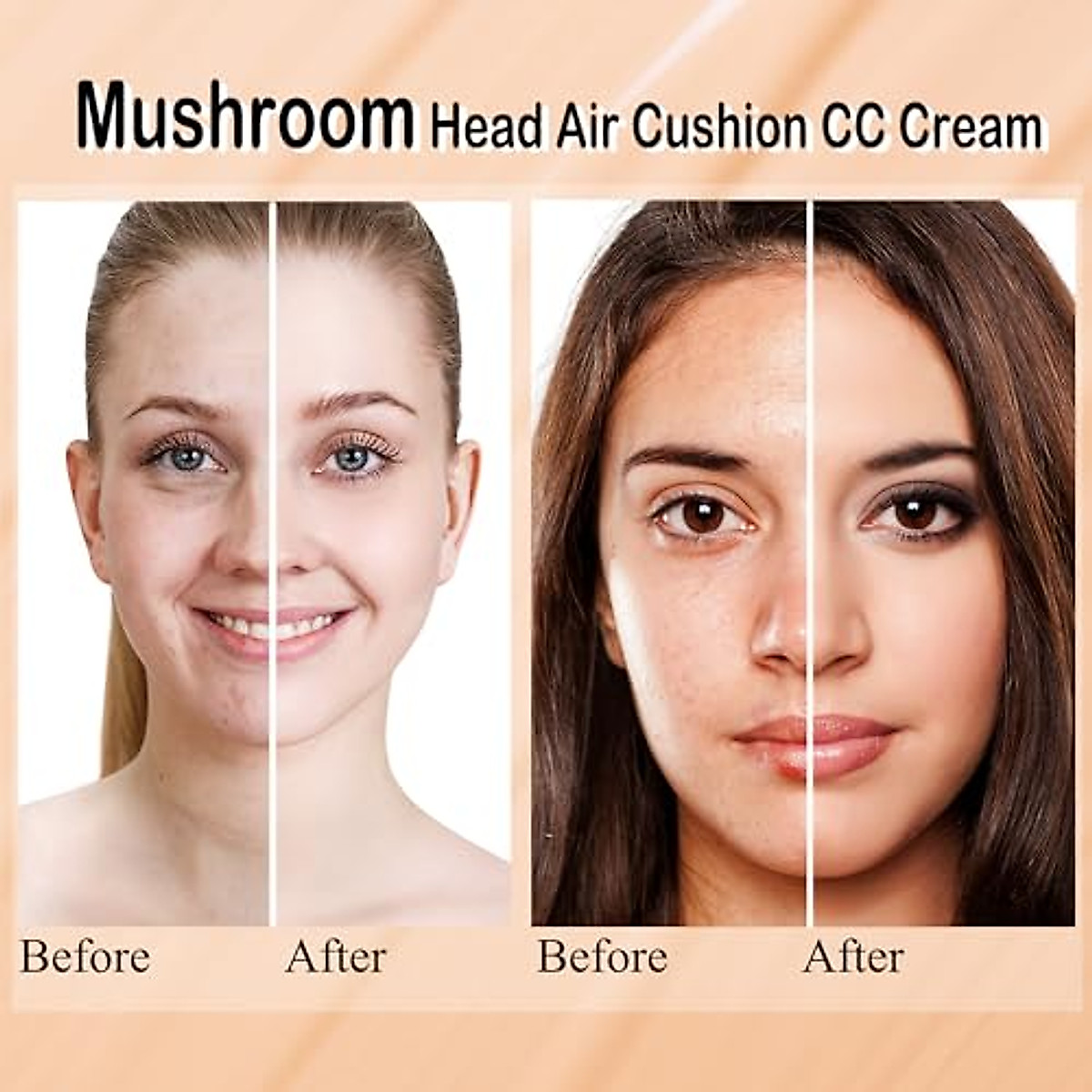 2 PCS Mushroom Head Air Cushion CC Cream Nature Foundation,Foundation Brush Powder Brush,Moisturizing Concealer, Bright Makeup Base Long Lasting (#02 Natural+#03 Warm Nude)