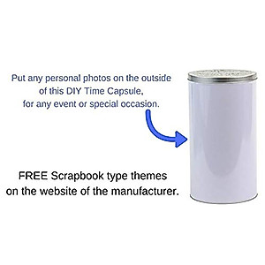 DIY Gifts - Time Capsule Keepsake Kit Storage Container Tin for Any Occasion Party Celebration - Message to The Future - Memory Decorative Craft- Personalize w/Your Photos Scrapbook Embellishments