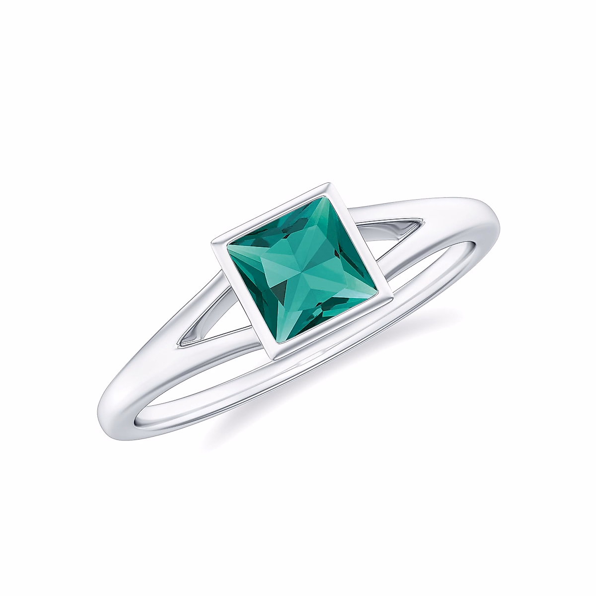 Rosec Jewels Certified Lab Grown Emerald Promise Ring, AAAA Quality, Emerald 5mm Princess Cut Ring - Gift For Her, 14K White Gold, Size:US 6.50