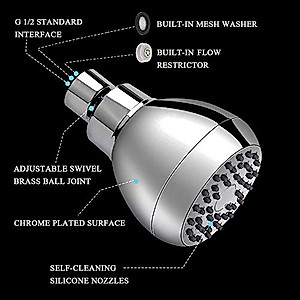 High Pressure Shower Head 3 Inches Anti-clog Anti-leak Fixed Showerhead Chrome with Adjustable Swivel Brass Ball Joint for Relaxing and Comfortable Shower Experience Aisoso