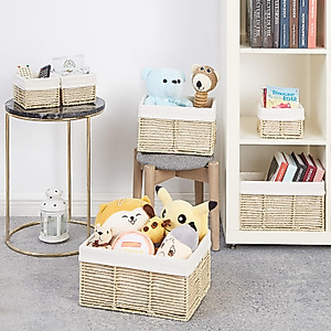 Vagusicc Wicker Storage Basket, 6 Pack Baskets for Organizing, Wicker Baskets with Handle, Rectangular Wicker Baskets for Storage Shelves, Cube Storage Bins for Closet/Clothes/Dresser, Beige