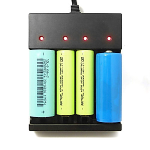 ZYAMY USB Smart Battery Charger 4-Slot 5V for Rechargeable Batteries 3.7V Li-ion 10440, 14500, 16340, 16650, 14650, 13350, 18500, 18650, 26650