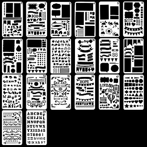 Journal Stencil 20 PCS Plastic Planner Stencils Set for Journal Notebook Diary Scrapbook DIY Drawing Card Template Journal Stencils, 4x7 Inch1
