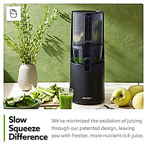 Hurom H-200 Easy Clean Electronic Juicer Machine (Black) - Self Feeding Slow Juicer w Big Mouth Hopper to Fit Whole Fruits & Vegetables - Healthy Living - Rinse Clean No Scrub BPA Free Easy Assembly