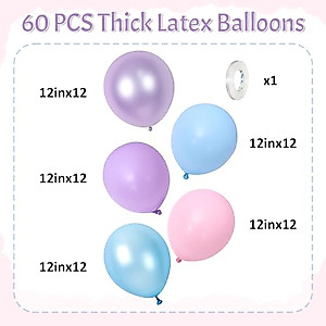 HILAVO Pink Purple Blue Balloons 60Pcs 12 Inch Pastel Pink Blue Purple Party Balloons Metallic Pearl Blue Purple Latex Balloon for Girl Mermaid Winter Frozen Birthday Baby Shower Party Decoration