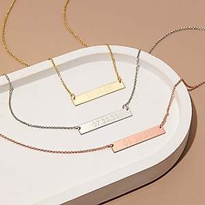 Women's Custom Engraved Sterling Silver Date Necklace - Personalized Necklace for Her - Gift for Wife - Couples Necklace - Wedding Date Necklace - Name Bar Necklace - Gifts for Mom