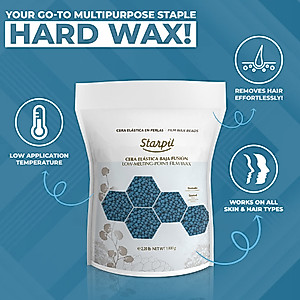 Starpil Wax 1000g / 2.2 lb Bag Blue Hard Wax Beads for Hair Removal, Stripless Wax Beans Refill for Wax Pot Warmer Professional, Low Temperature Film Hair Removal Wax Pearls.