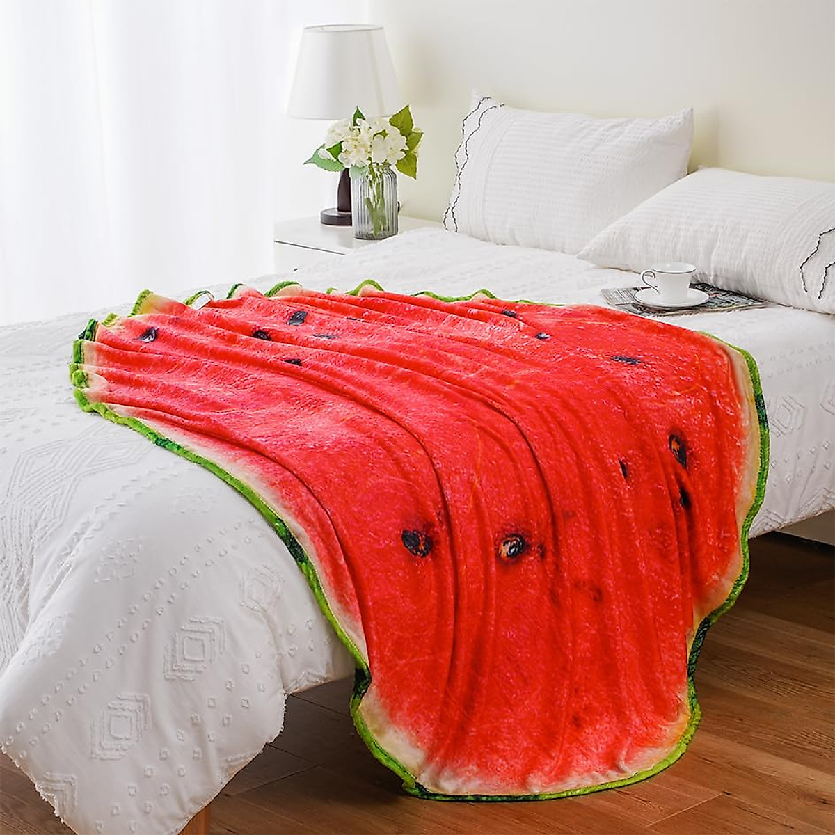 Bunnikins & Clover Watermelon Food Throw Blanket, 71 Inches Double Sided Funny Round Food Blanket Gift for Kids Family and Friends, Super Soft Flannel Fun Throw