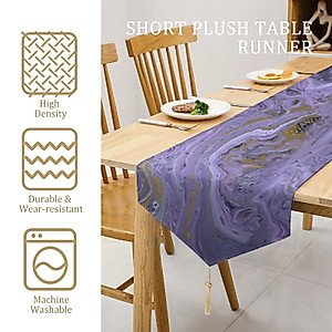 Golden Purple Flowing Marble Table Runner Spring Summer Table Runners Dresser Scarf for Home Party Holiday Kitchen Dining Table Decor 70x13 INCH