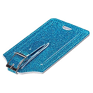 Gostwo 2 Pack Luggage Tags Leather Case Luggage Bag Tags Travel Tags(Glitter Blue)