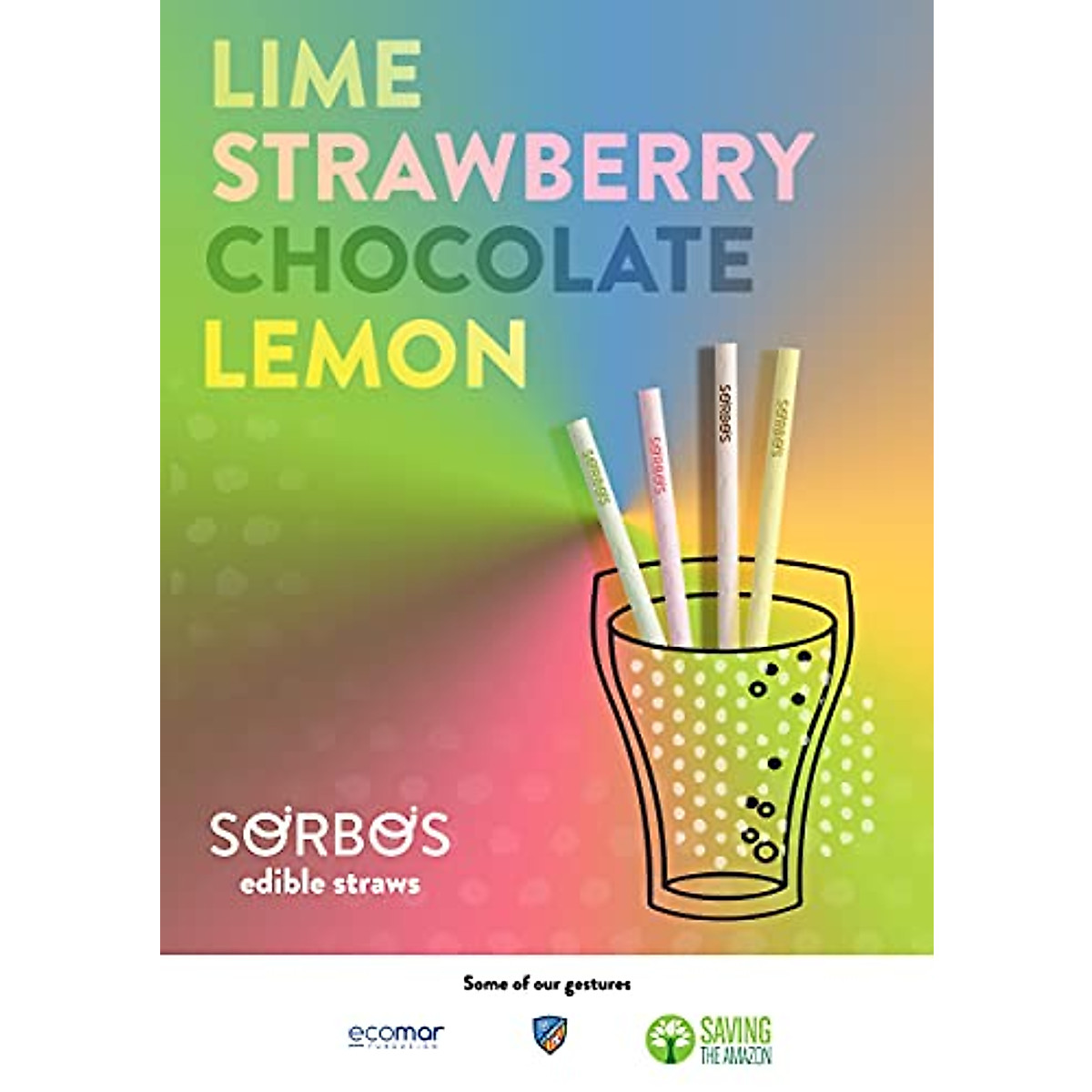 Sorbos Edible Straws, Flavor Mix Variety, Chocolate, Lemon, Lime, Strawberry, Individually Packaged, No Allergens, No Gluten, 7.4 inches long (Pack of 200)