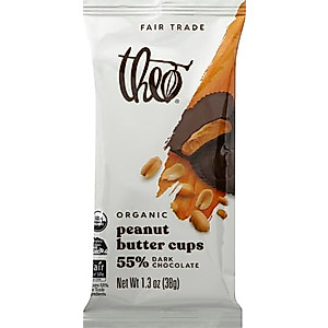 Theo Organic Dark Chocolate Peanut Butter Cups, 1 Pack | Vegan, Fair Trade