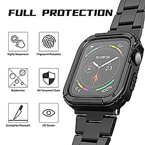 Adepoy 2 Pack Rugged Case Compatible for Apple Watch 44mm Series SE/6/5/4 with Tempered Glass Screen Protector, Military All Around Hard TPU Protective Cover Case Shockproof Bumper for iWatch Men 44mm