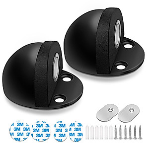 Door Stops 2 Pack, Magnetic Door Stop, Brushed Satin, Black Flush Modern Floor Mount Magnetic Door Catch Door Holder