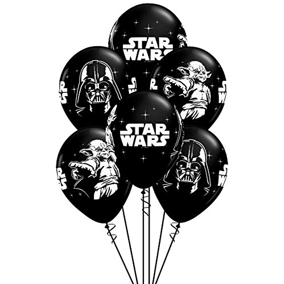 Qualatex Star Wars Biodegradable Latex Balloons Onyx Black with White Prints All-Around of Darth Vader and Yoda, 11-Inch Round (12-Units)
