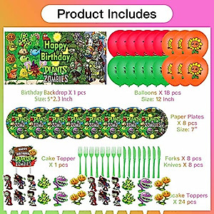 Plants vs. Zombies Party Supplies Birthday Decorations Plates Balloons Banner Cake Toppers Plastic Cutlery Disposable Plastic Knives Forks Set Decorations Decor