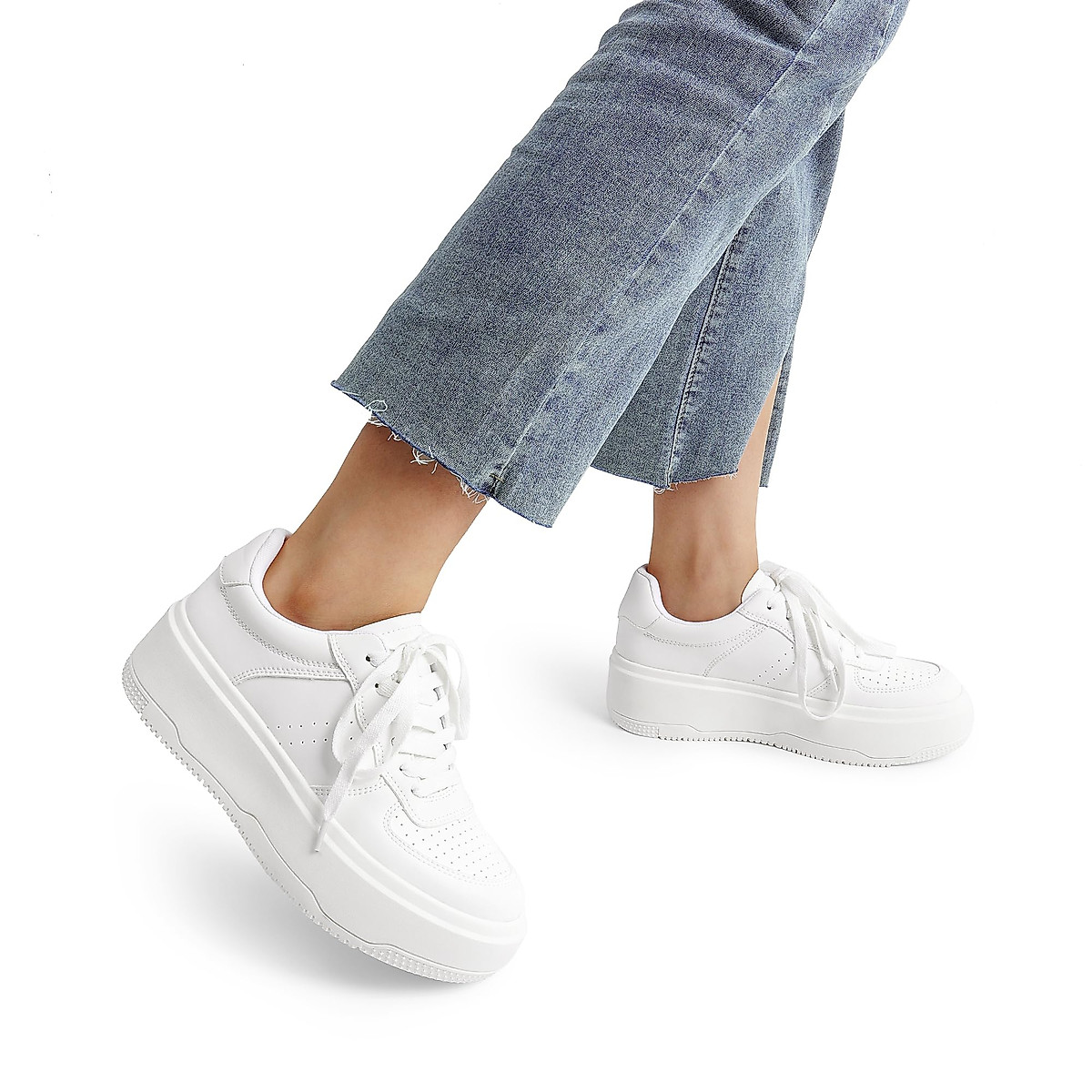 DREAM PAIRS Women Fashion Sneakers Platform Chunky Tennis Walking Lace-Up Comfortable Walking Shoes,SDFN2375W White Size 7.5