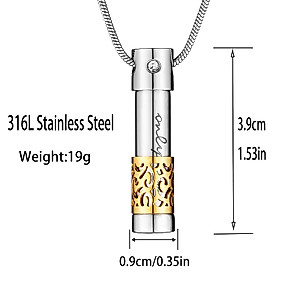 STWTR Cremation Jewelry Cylindrical Pendant Necklace, used for female ashes, men's flower souvenir commemorative jewelry, used for human pet urn pendant (C)