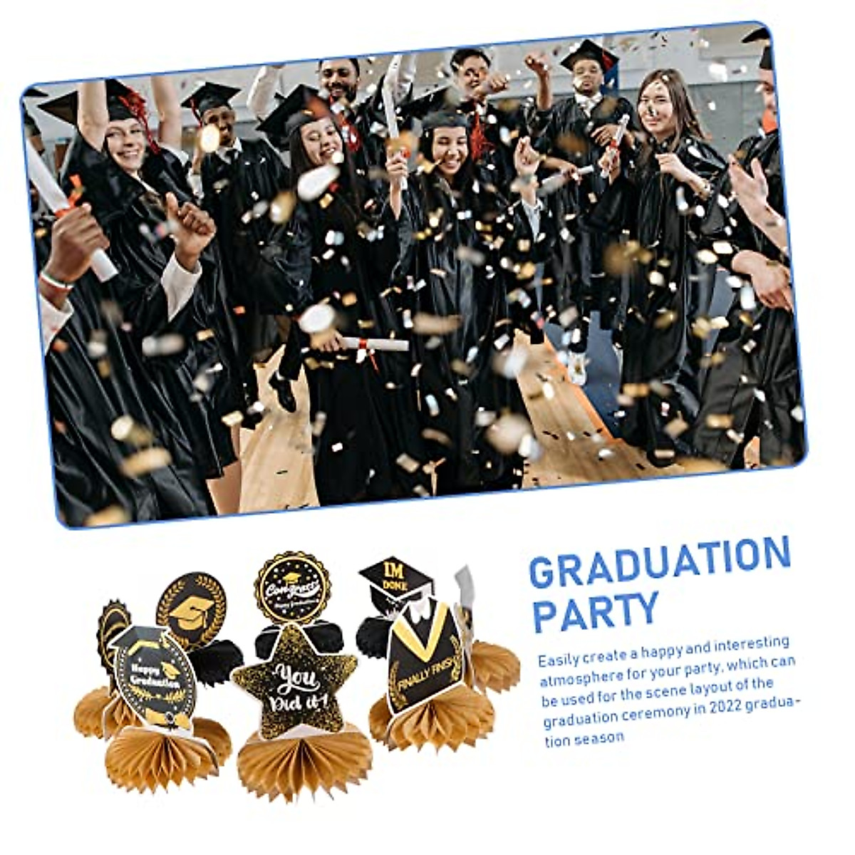 BESPORTBLE 2 Sets Graduation Honeycomb Table Desk Top Decor Blue Gifts Tissue Paper Pom Poms Decorations Grad Cap Stars Shaped Graduation Cinco De Mayo Party Graduation Party Graduation Prop