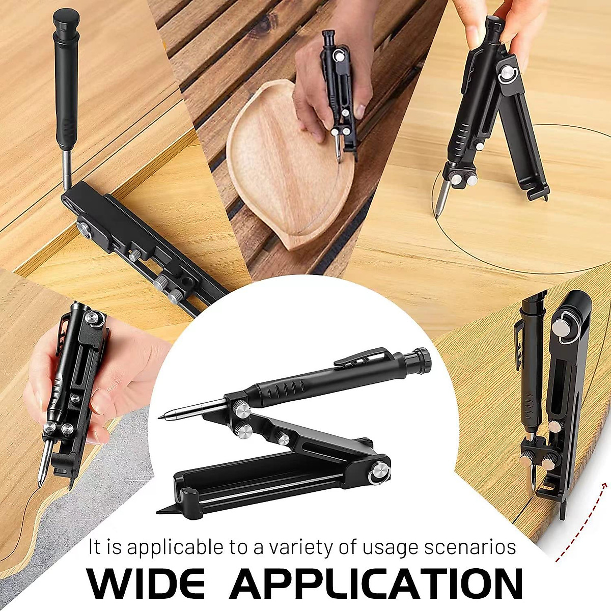 Multi-function Scribing Tool,Construction Pencil,Aluminum Alloy Scriber Marking Tool,DIY Woodworking Scriber Line Measuring Tool With 3 Color Refills