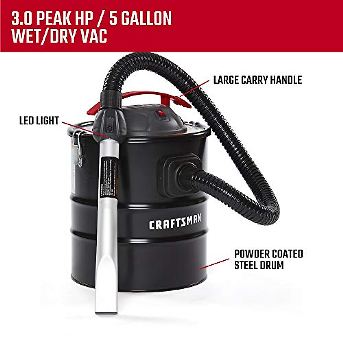 CRAFTSMAN CMXEVBE17585 5 Gallon 3.0 Peak HP Ash Vacuum with Attachments