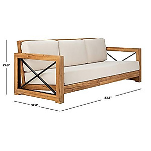 Safavieh CPT1010A Couture Curacao Brazilian Teak Outdoor 3-Seat Patio Sofa, Natural/White