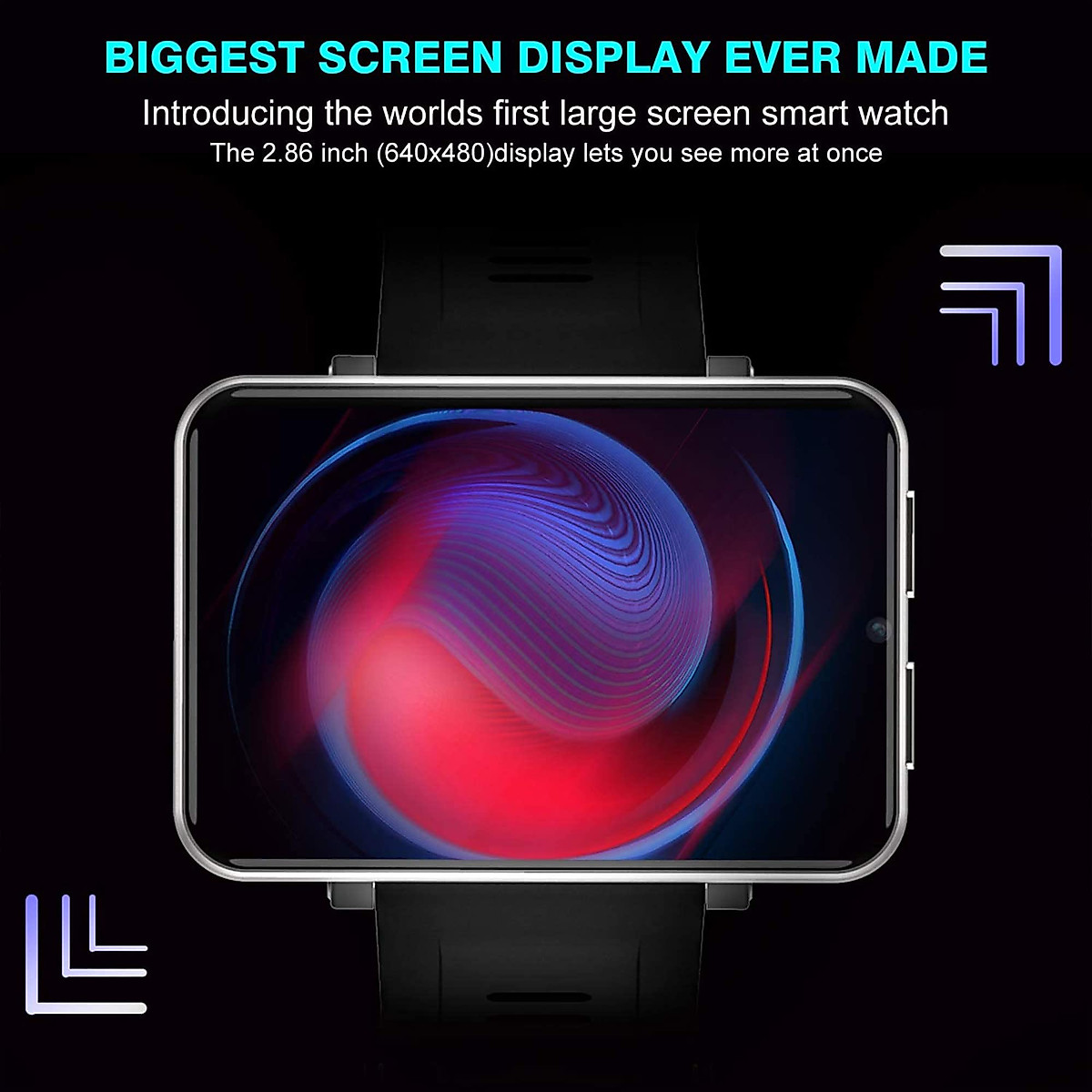 KOSPET MAX GPS Android Smartwatch with 4G LTE and 2.86 inch Touchscreen with Stainless Steel Body and Face Unlock Feature, Black