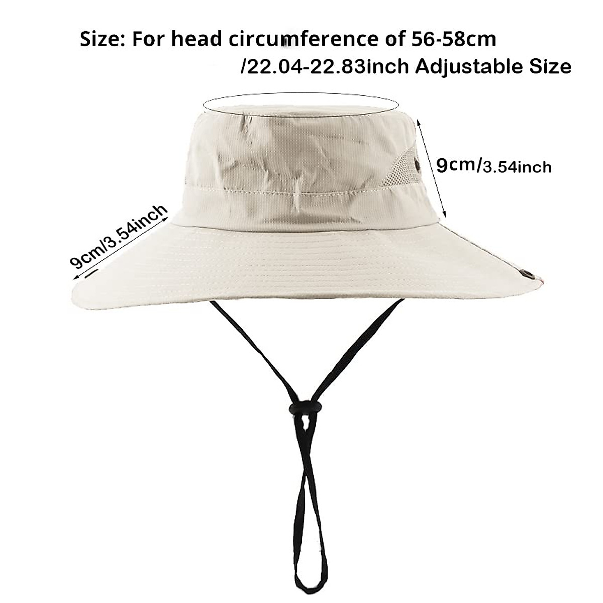 Womens Sun Hats Wide Brim Ponytail Hats Summer Beach Hat for Women Foldable Travel Safari Hats UPF50+(Size:M-L) (58cm/22.83inch,Beige)